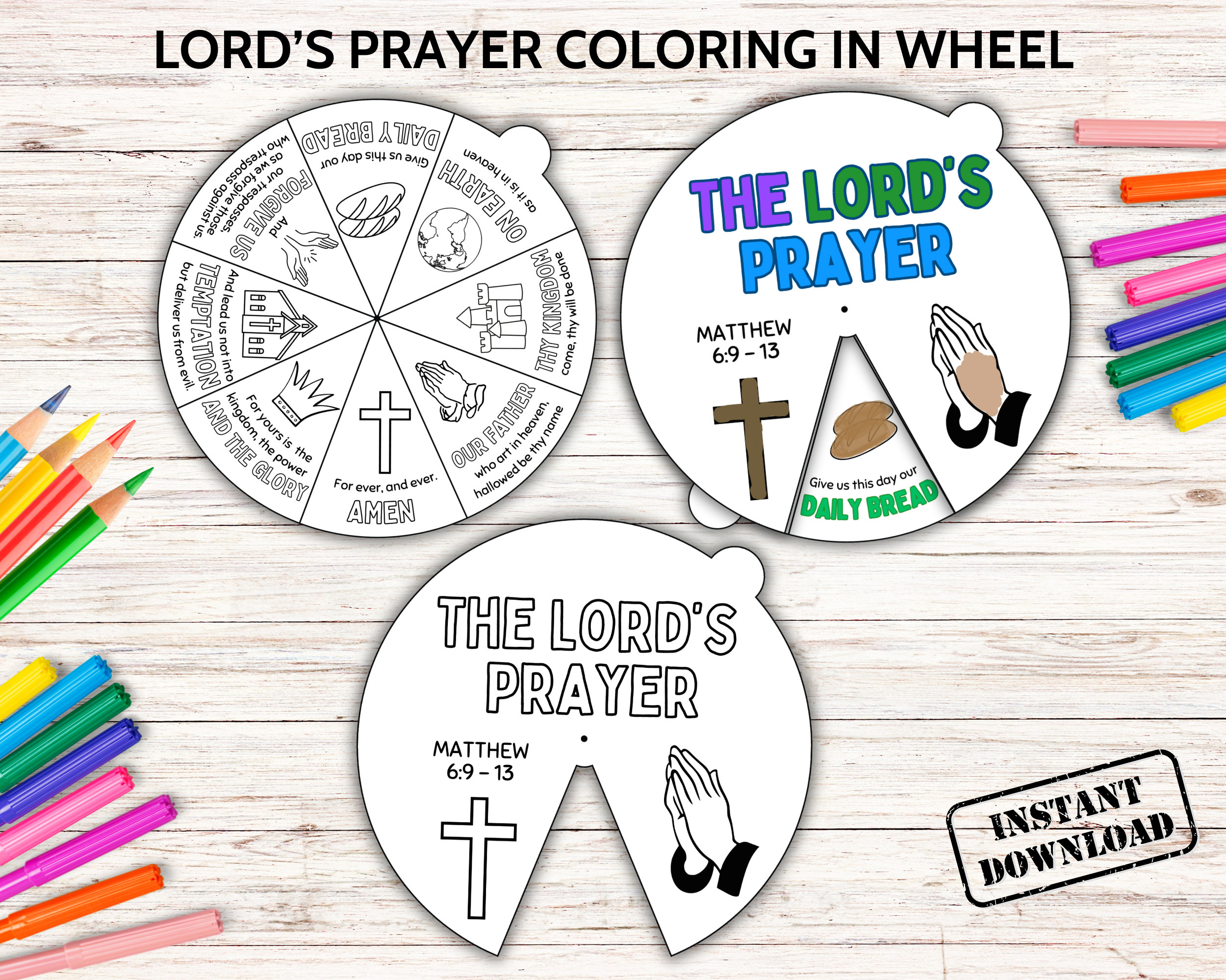 The Lord's Prayer Coloring Wheel, Bible Activity Craft, Sunday School ...