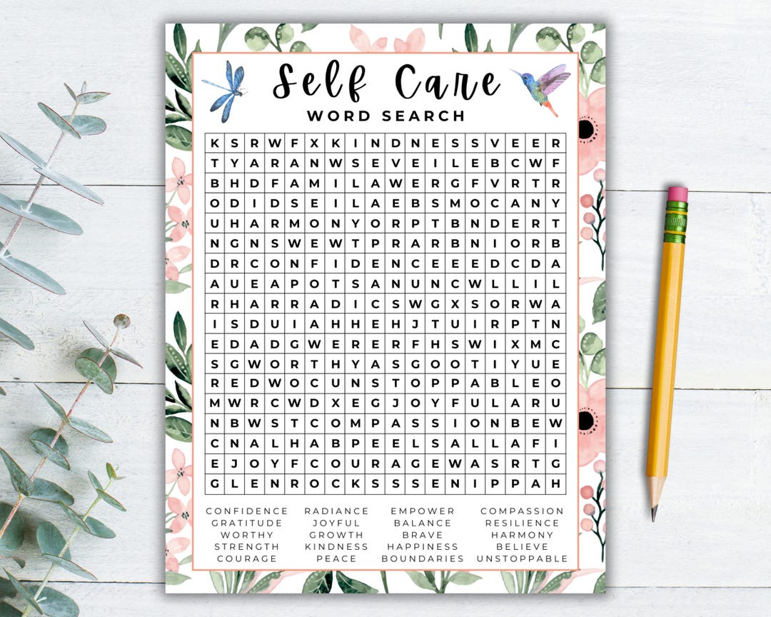Self Care Word Search Printable, Mindfulness Self Love Activity, Women ...