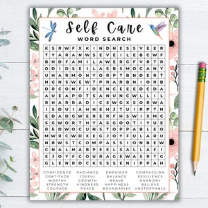 Self Care Word Search Printable, Mindfulness Self Love Activity, Women ...