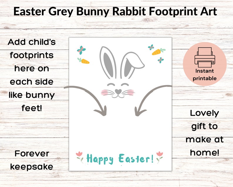 Easter Bunny Footprint Craft Printable, Baby First Easter Footprint Art ...