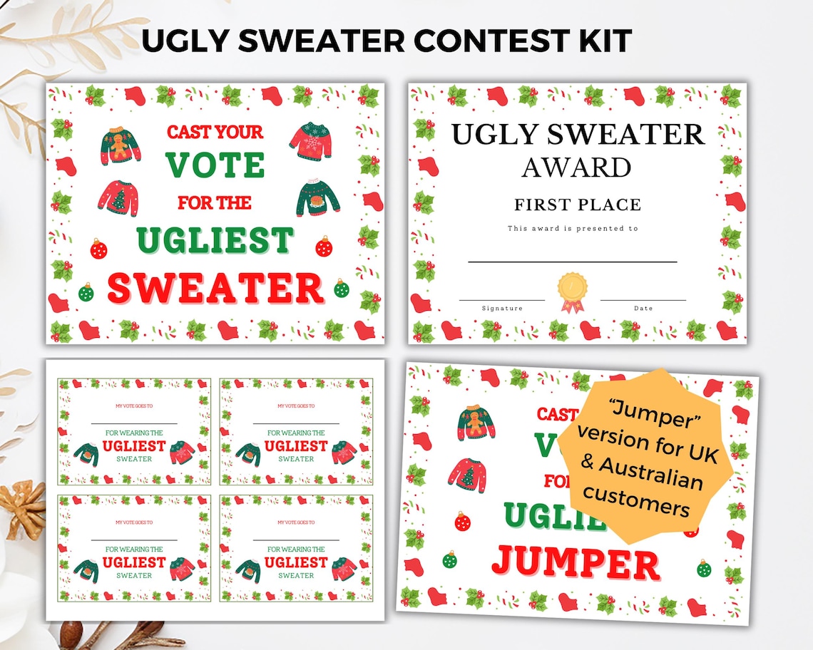 Ugly Sweater Contest Kit, Christmas Ugly Sweater Office Party, Best ...