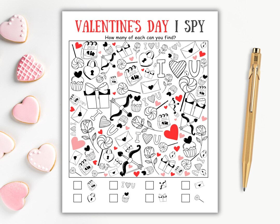 Valentine’s I Spy Printable Game, Count and Find Activity, Kids ...