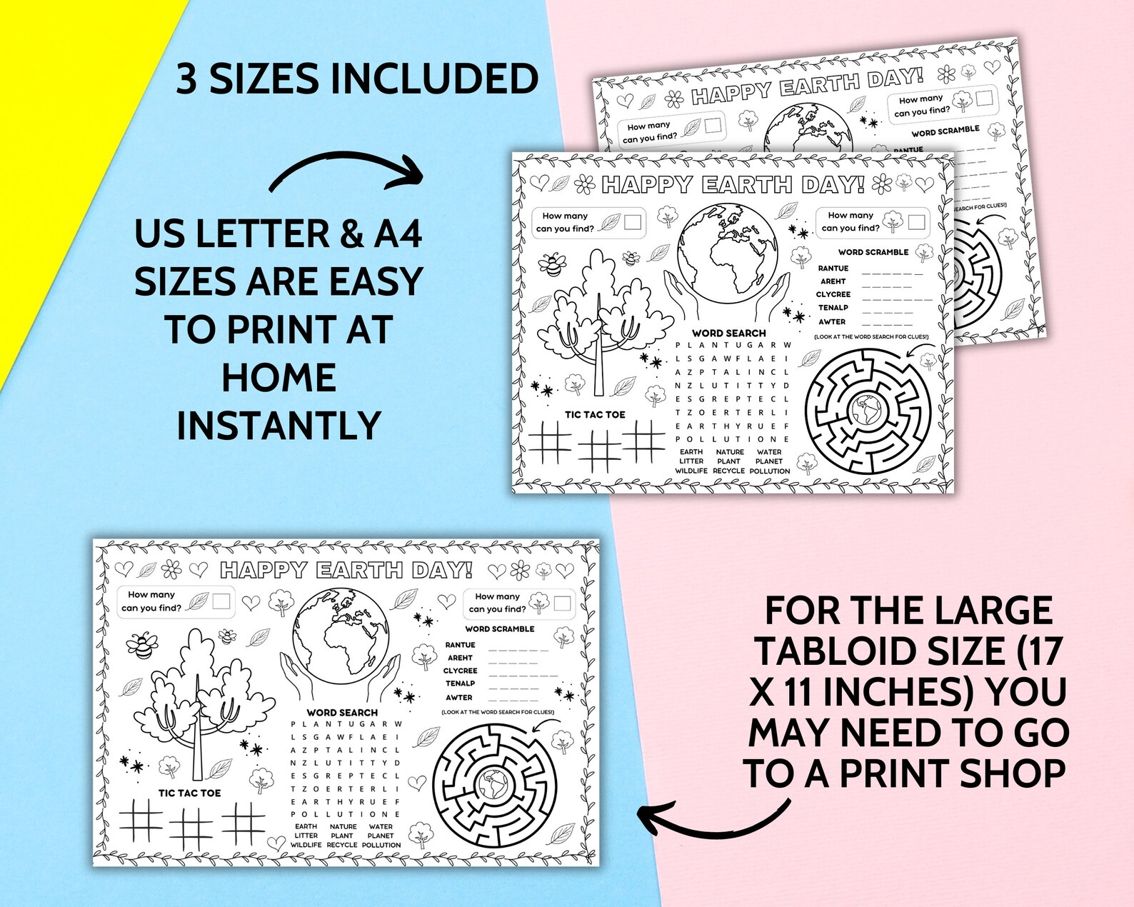 Earth Day Activity Placemat Printable, Happy Earth Day Craft Coloring ...