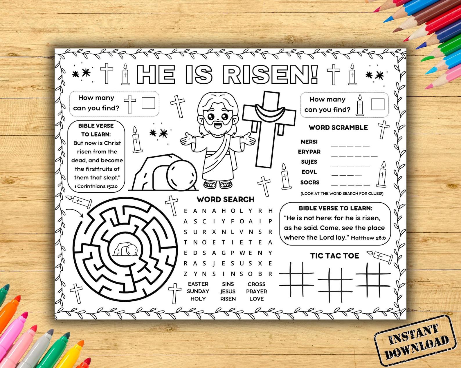 He is Risen Activity Placemat, Resurrection of Jesus Sunday School ...