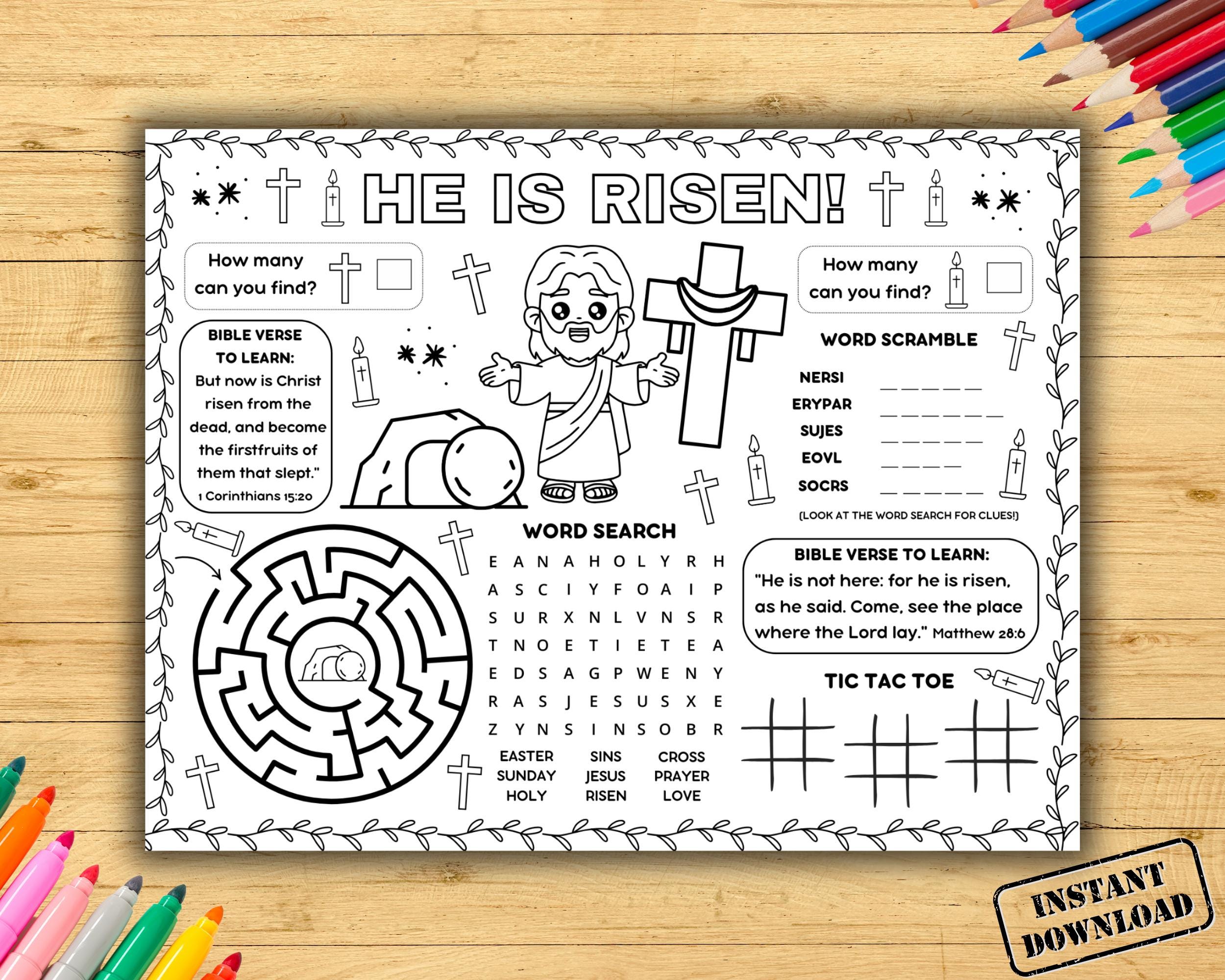 He is Risen Activity Placemat, Resurrection of Jesus Sunday School ...