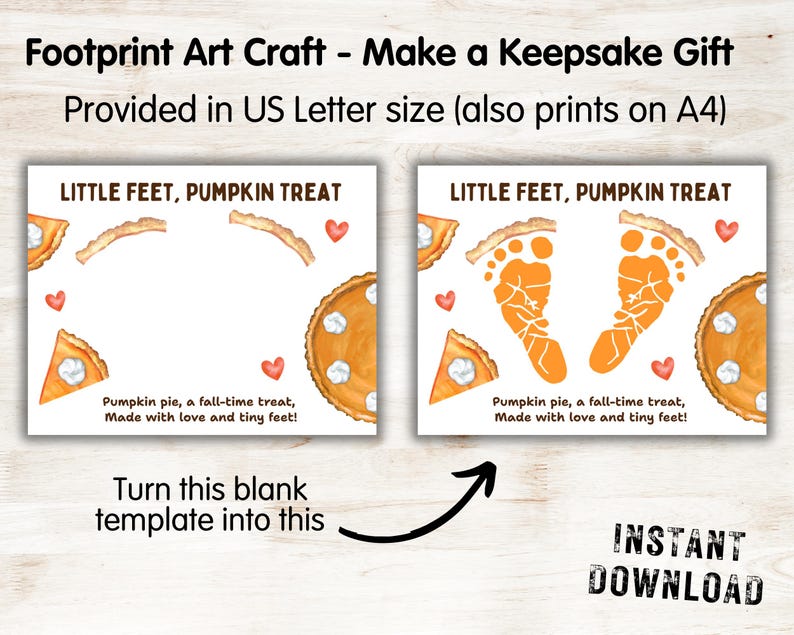 Pumpkin Pie Footprint Craft, Fall Keepsake Printable, Thanksgiving ...