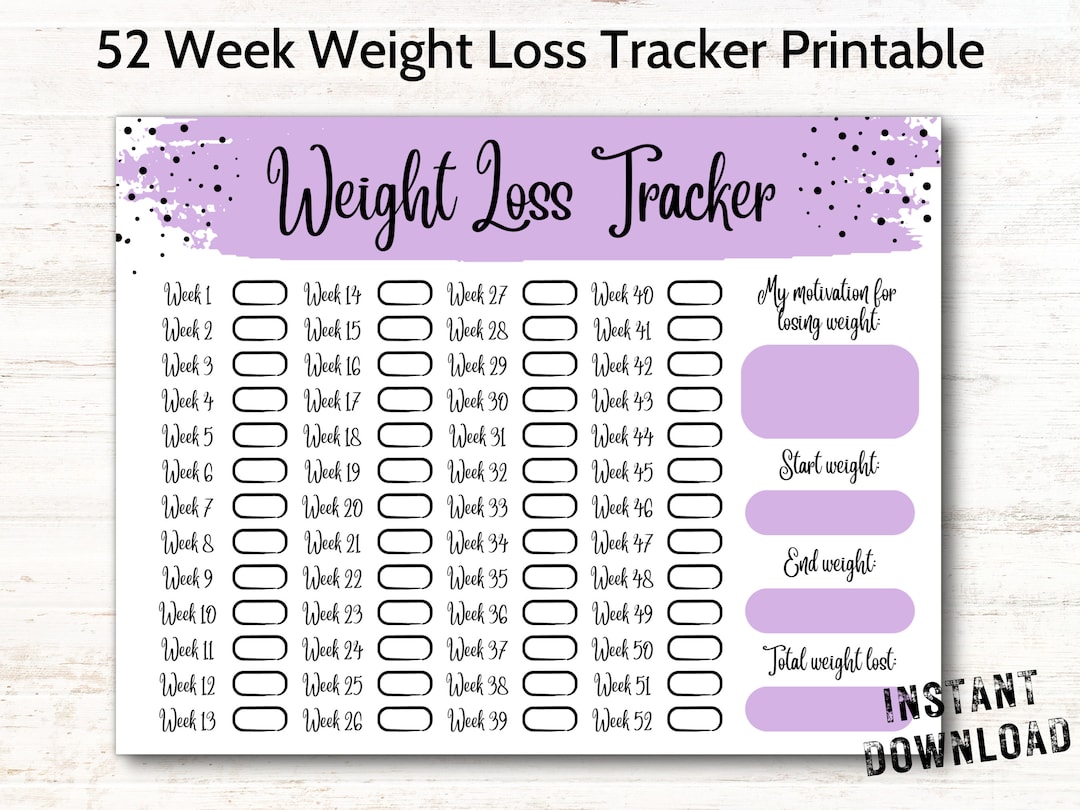 Weight Loss Tracker Printable Weight Loss Challenge Weekly Etsy Uk