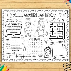 All Saints Day Activity Placemat Printable, Sunday School Coloring ...