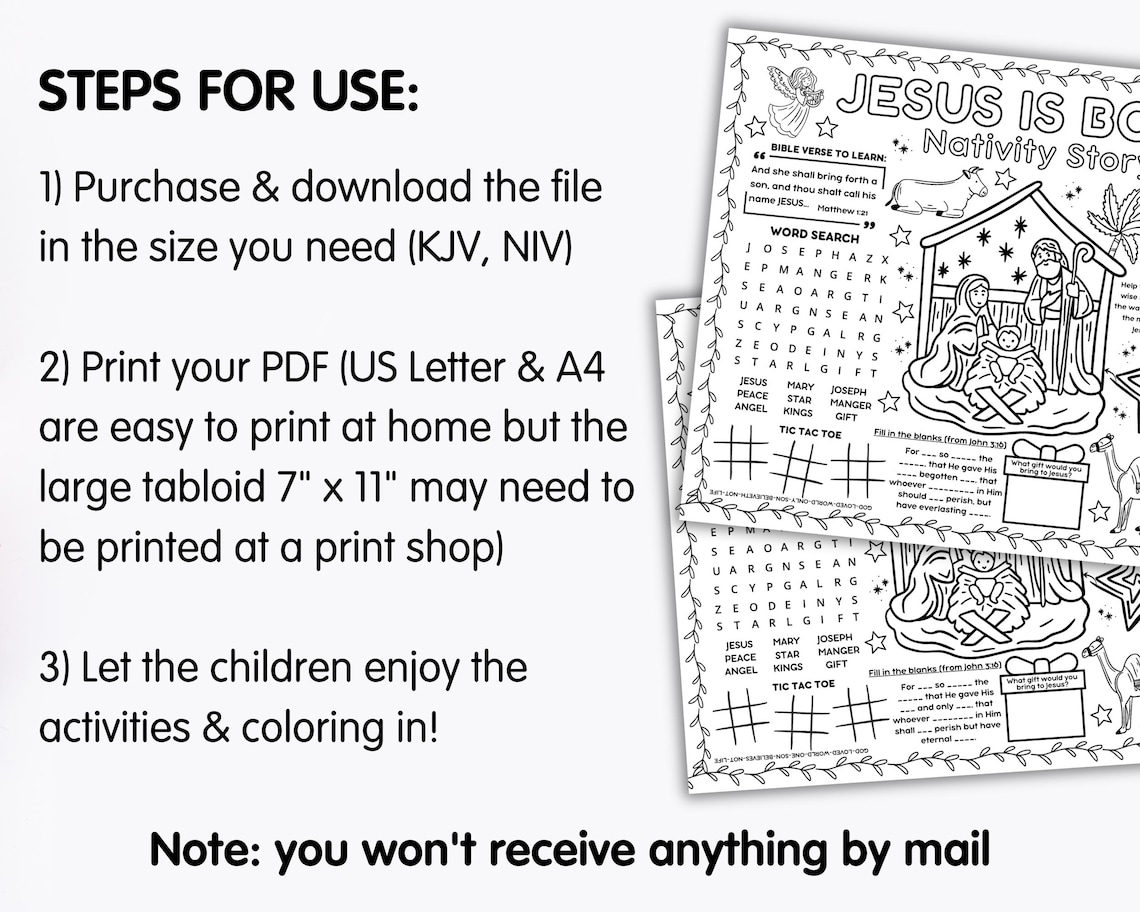 Nativity Bible Activity Placemat Printable, Christmas Coloring Page ...