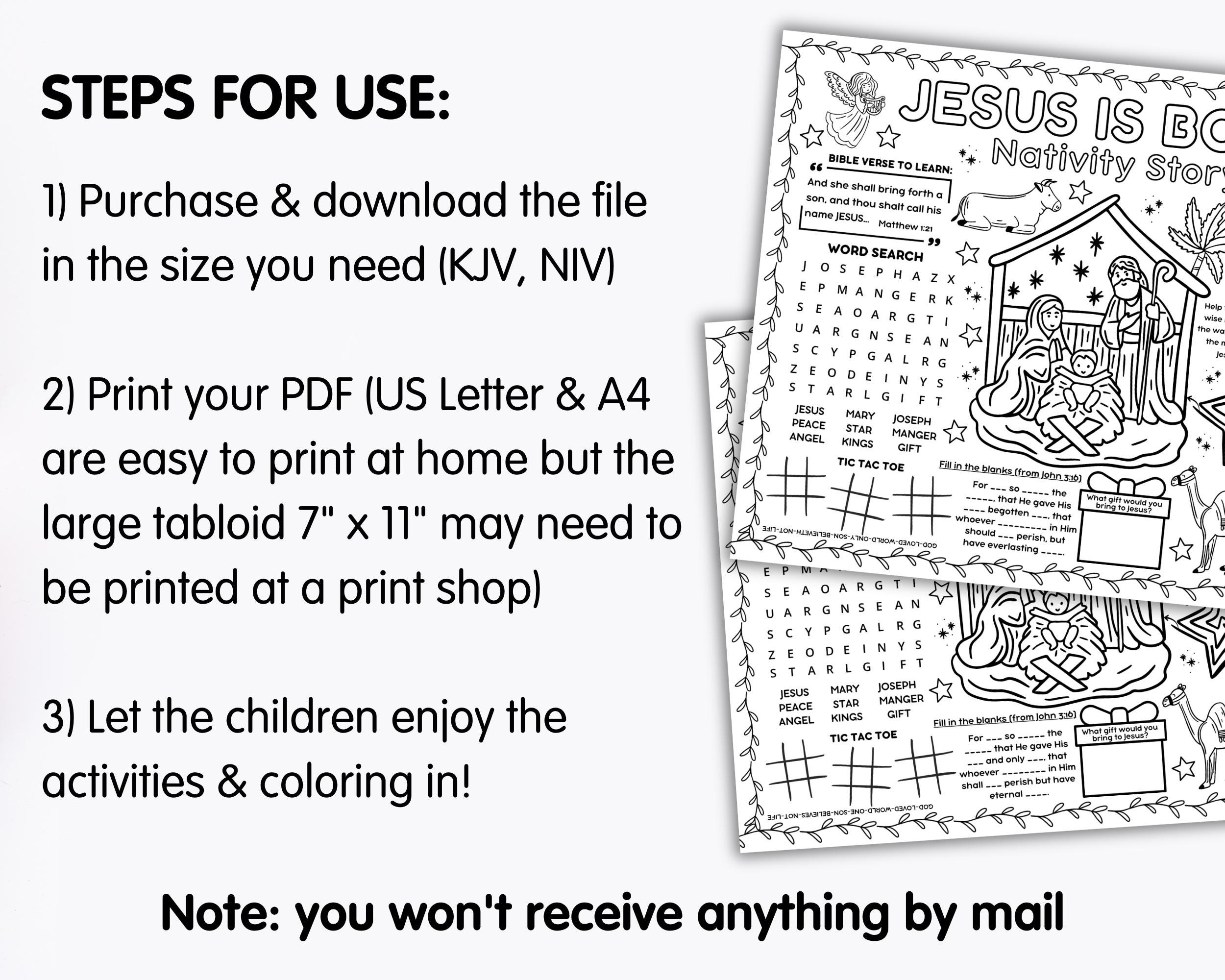 Nativity Bible Activity Placemat Printable, Christmas Coloring Page ...