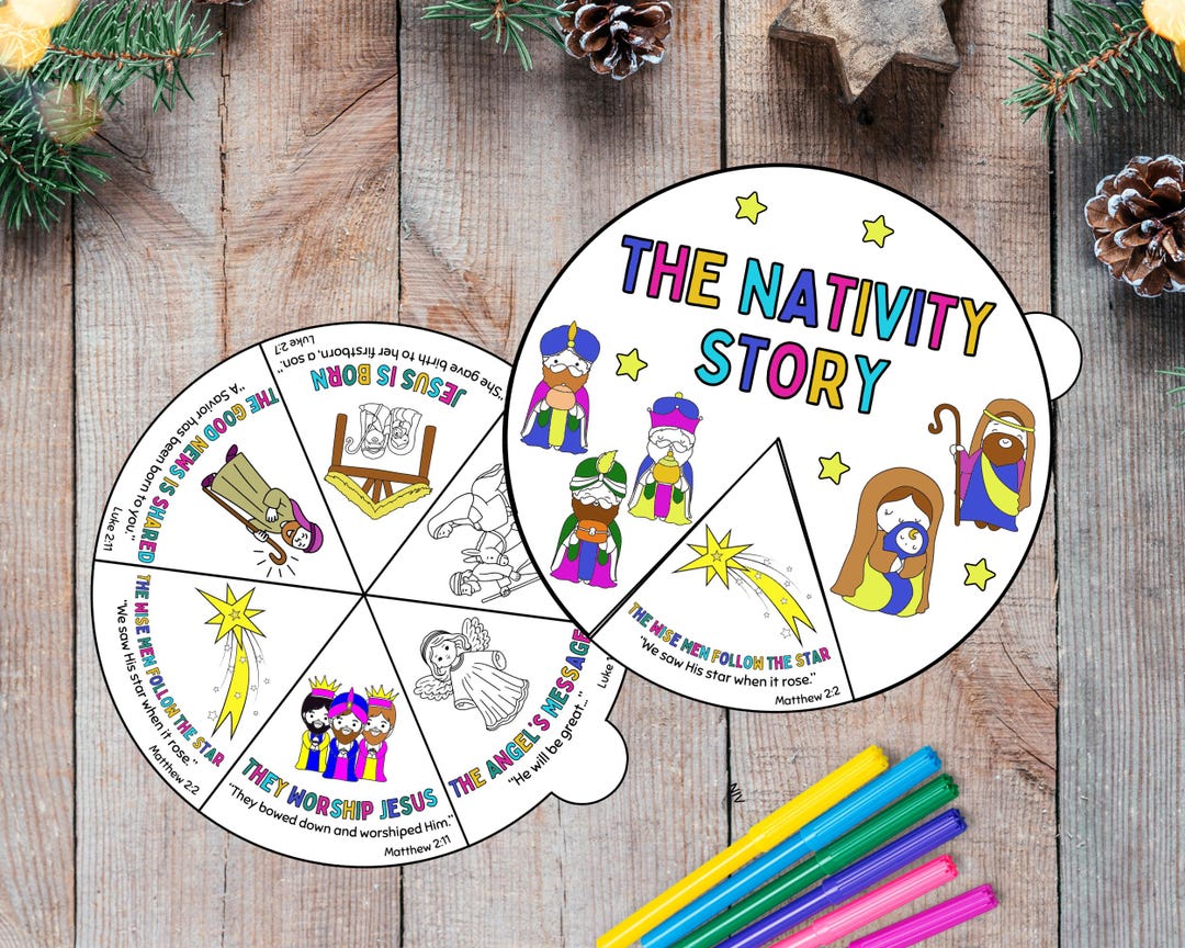 Nativity Story Coloring Wheel, Christian Christmas Bible Craft ...