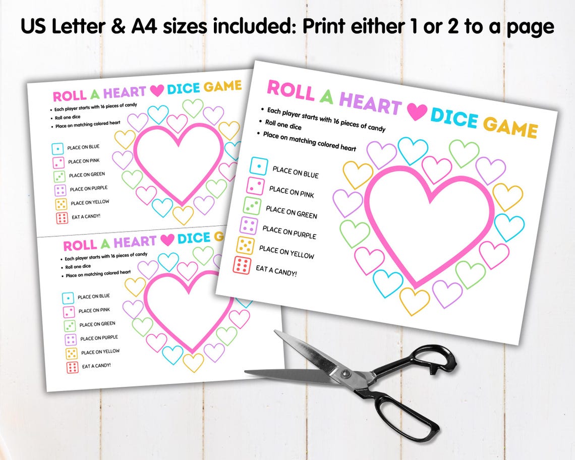 Valentines Roll a Heart Game, Valentines Party Game, Valentines Candy ...