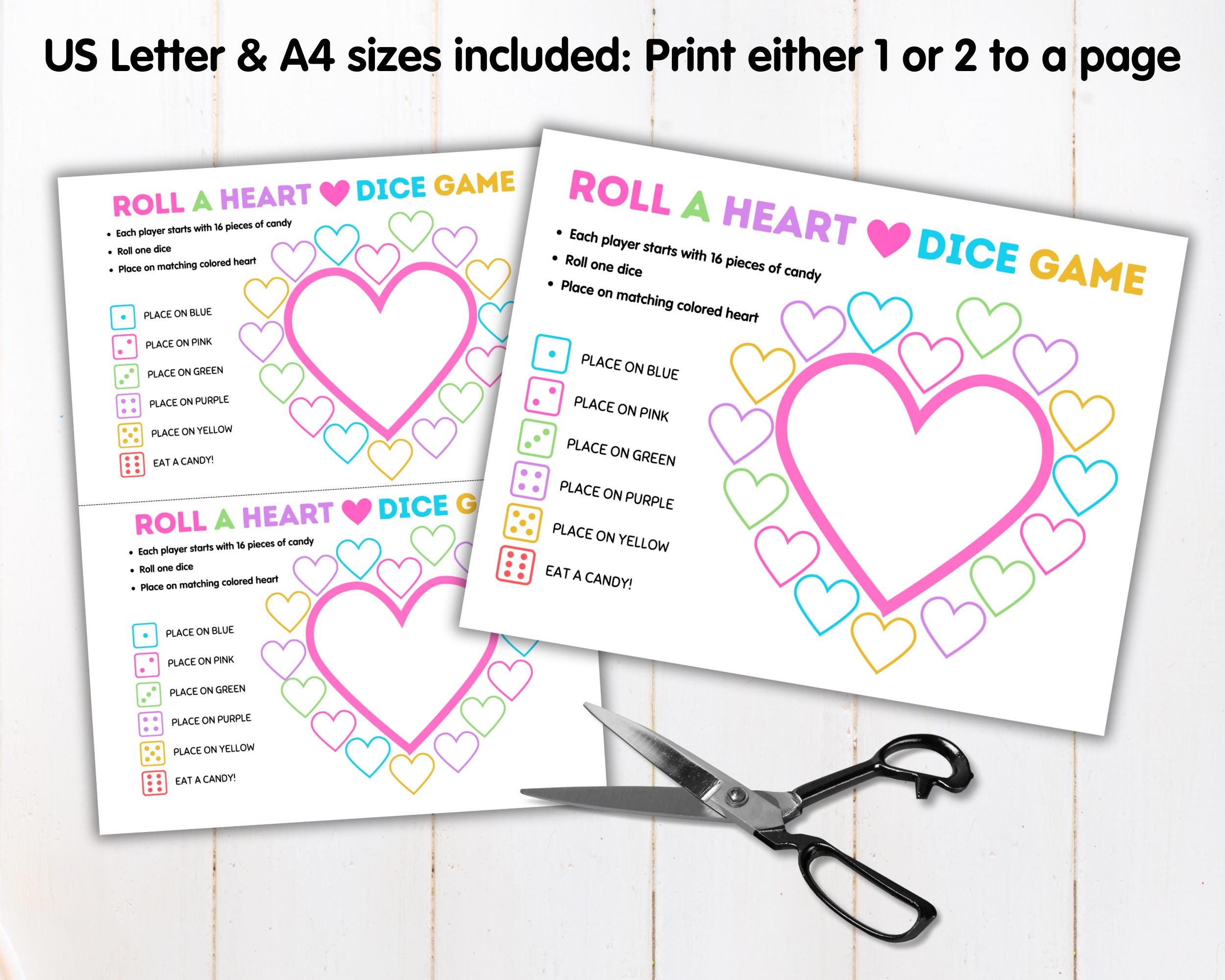 Valentines Roll a Heart Game, Valentines Party Game, Valentines Candy ...