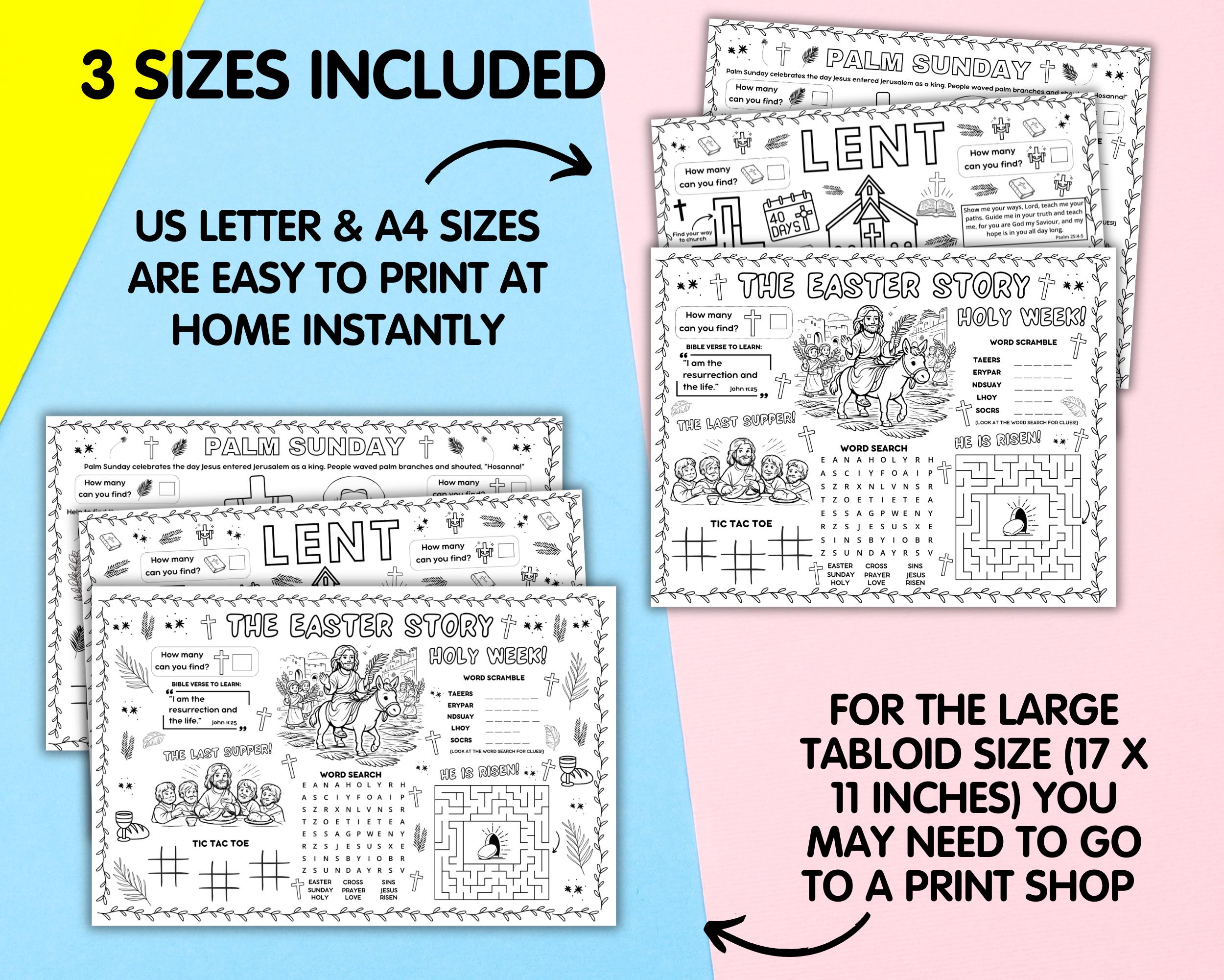 Holy Week Activity Placemat Bundle, Easter Story Coloring, Sunday ...