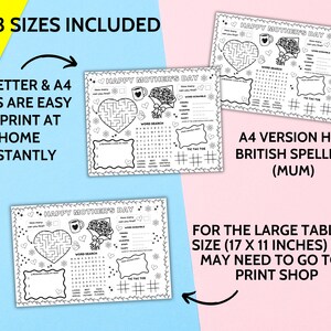 Happy Mothers Day Activity Placemat Printable, Mothers Day Craft ...