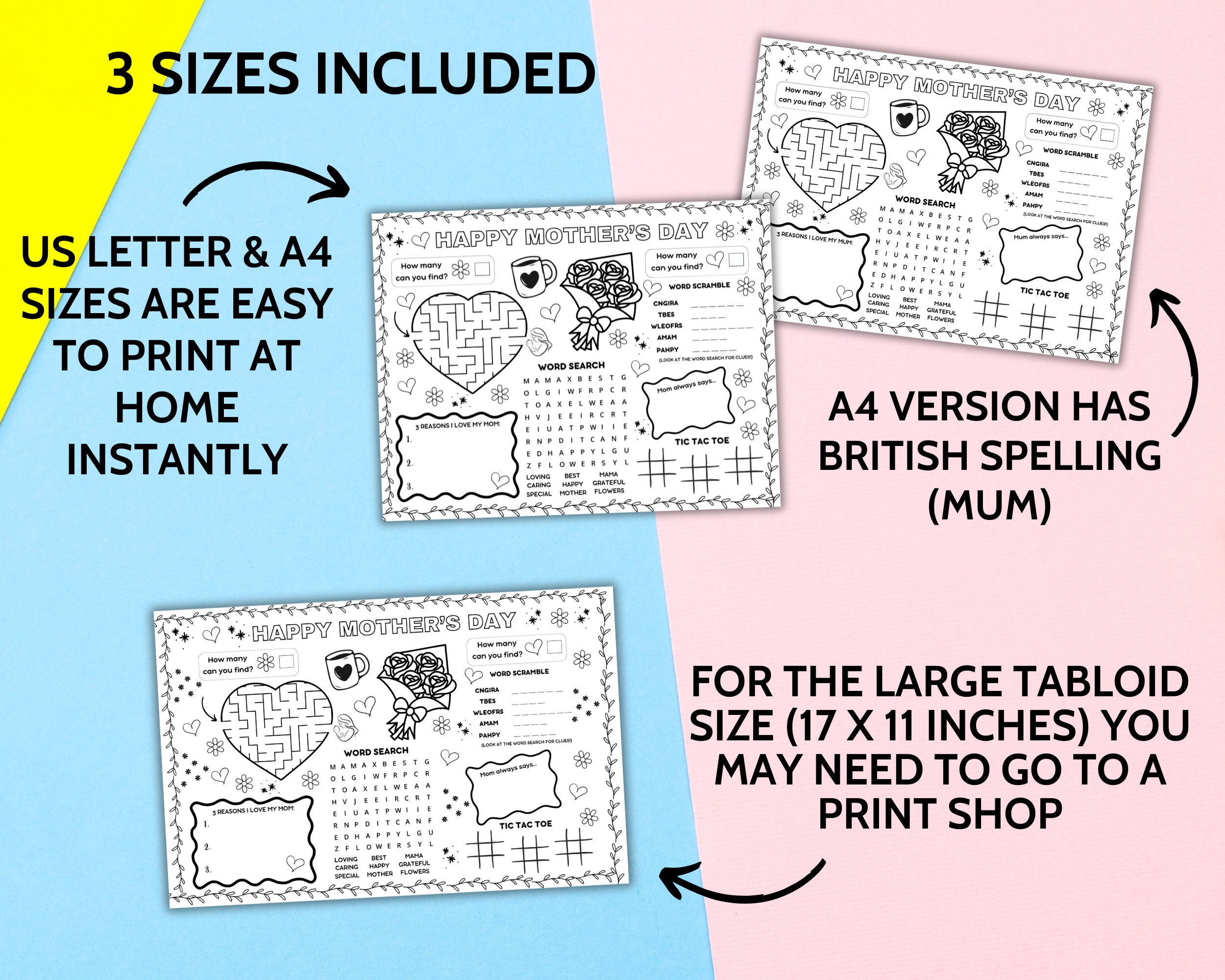 Happy Mothers Day Activity Placemat Printable, Mothers Day Craft ...