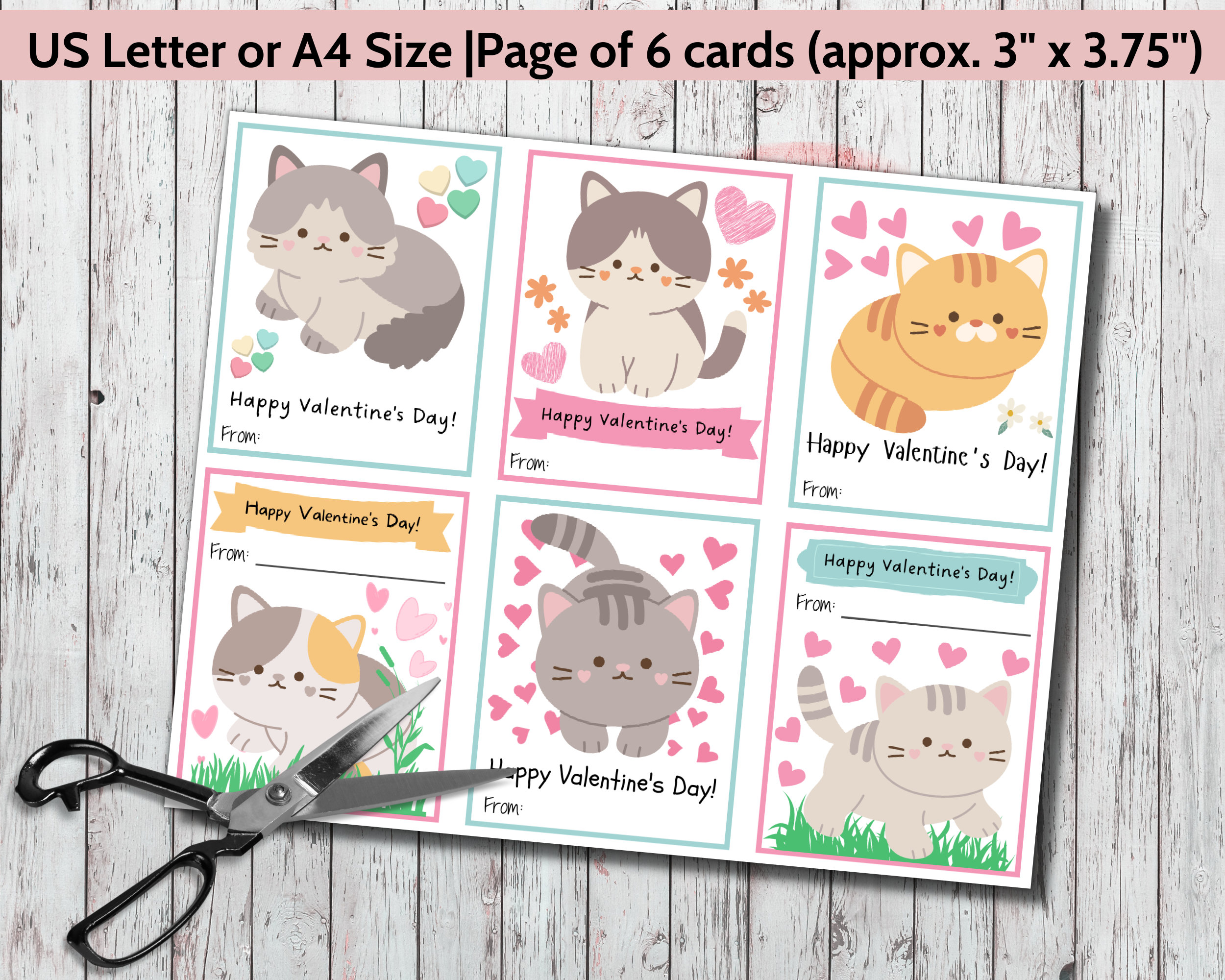 Kids Classroom Valentines Day Cards, Cat Valentines Cards for Class ...