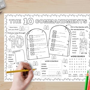 Ten Commandments Activity Placemat, Bible Craft Coloring Page, the 10 ...