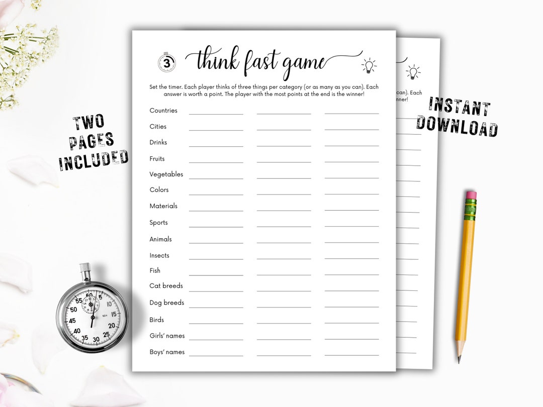 Think Fast Game Teambuilding Office Party Game Icebreaker - Etsy