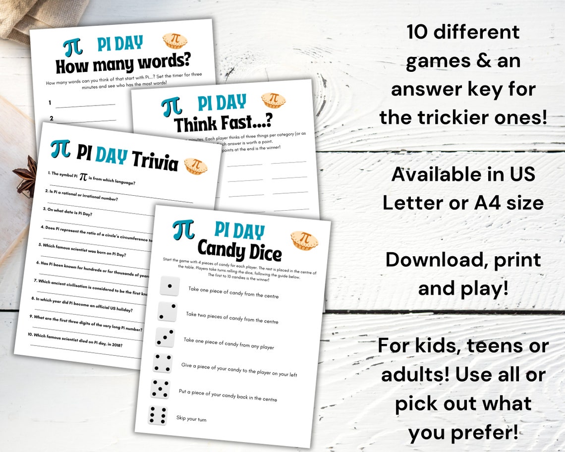 Pi Day Games Bundle Printable, Pi Day Party, Kids Pi Day Maths Games ...