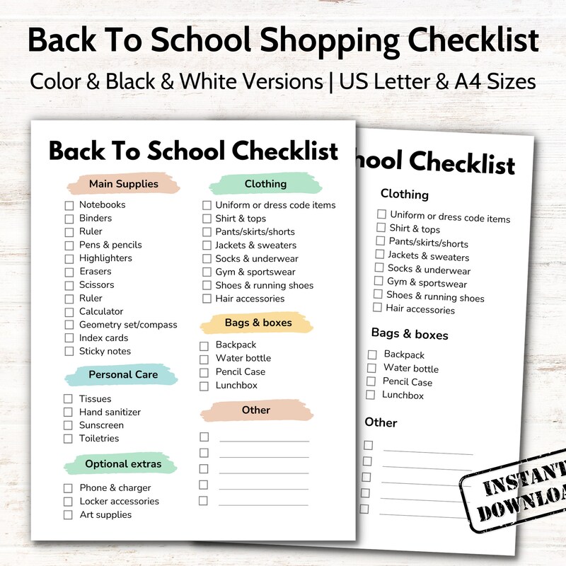 School Day Checklist - Etsy