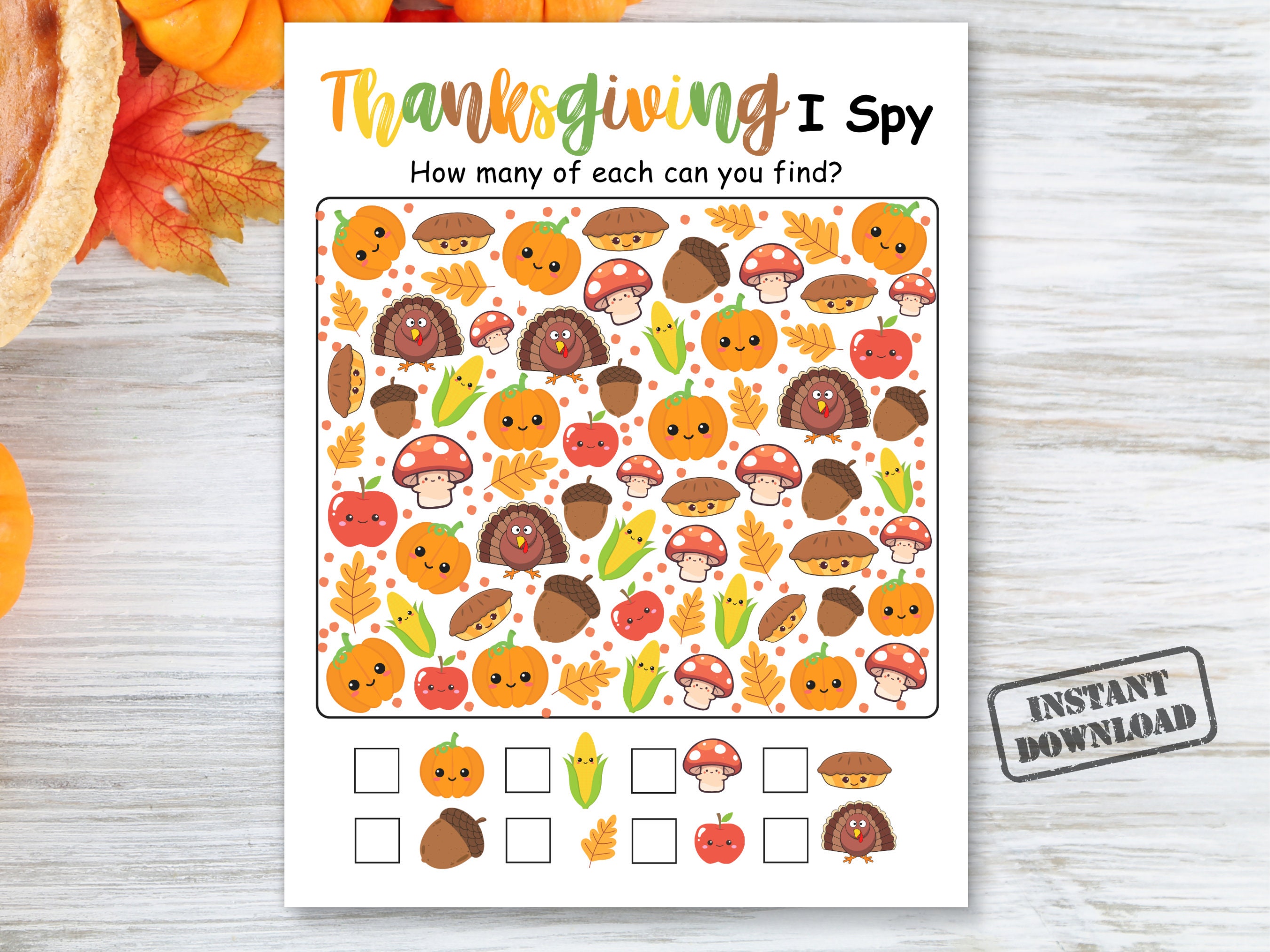 Thanksgiving I Spy Game, Thanksgiving Day Activity for Kids, Count and ...