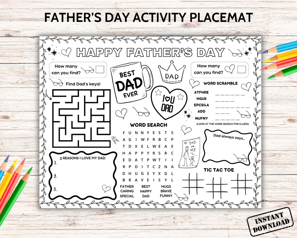 Happy Fathers Day Activity Placemat Printable, Fathers Day Craft ...