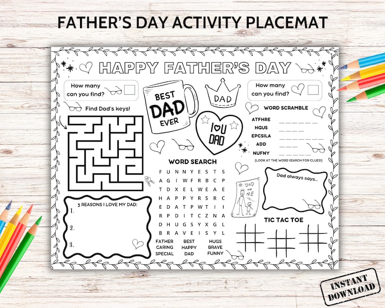 Happy Fathers Day Activity Placemat Printable, Fathers Day Craft ...
