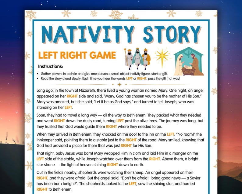 Left Right Nativity Game Printable, Christian Christmas Story, Sunday ...