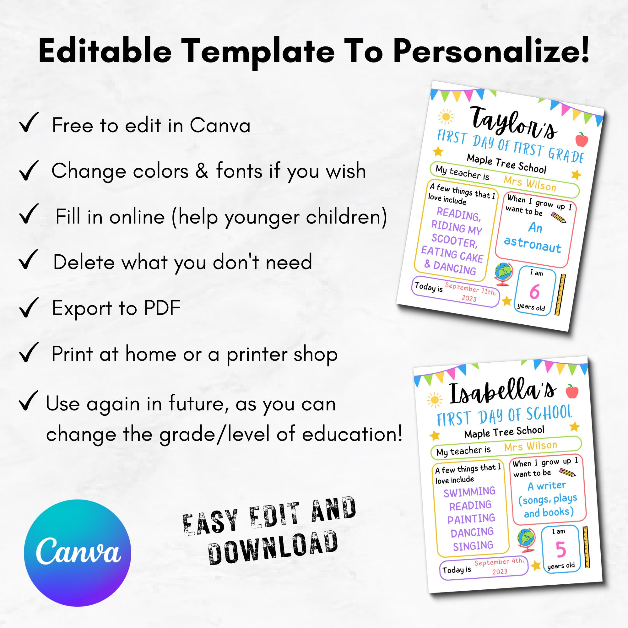 First Day of School Printable Sign, 1st Day of First Grade Photo Prop ...