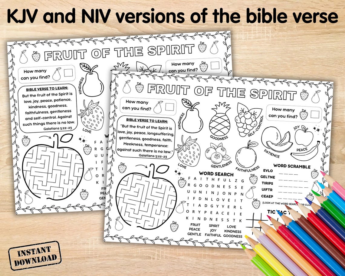 Fruit of the Spirit Activity Placemat, Sunday School Coloring Printable ...