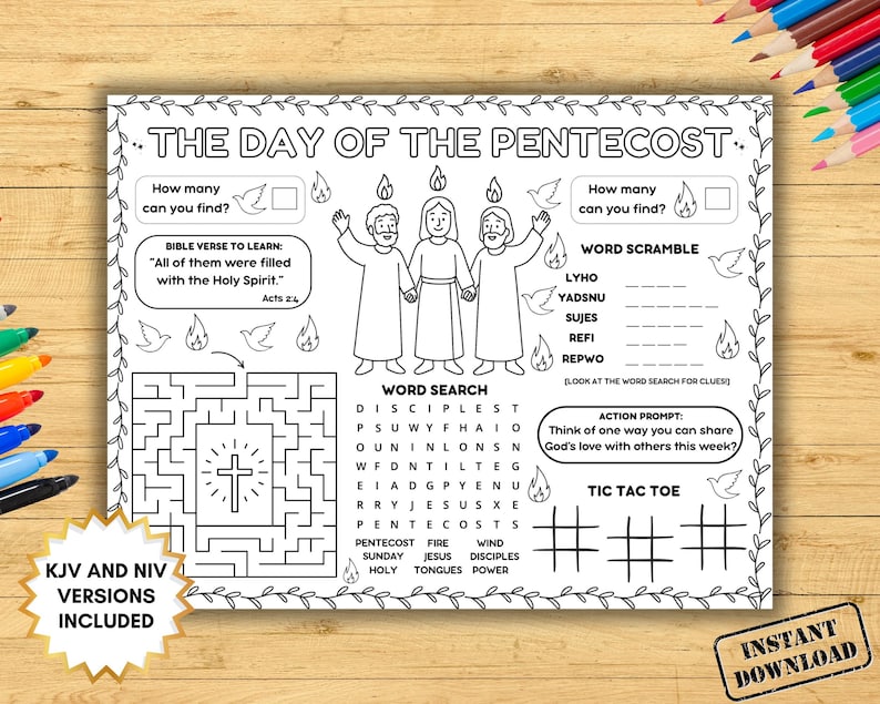 Pentecost Activity Placemat Craft, Whitsunday Holy Spirit Coloring Page ...