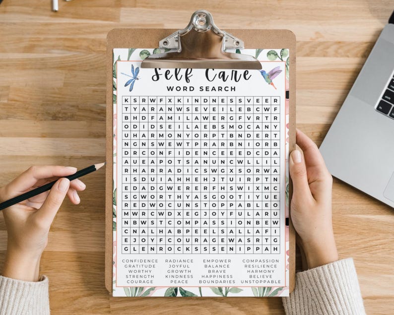 Self Care Word Search Printable, Mindfulness Self Love Activity, Women ...
