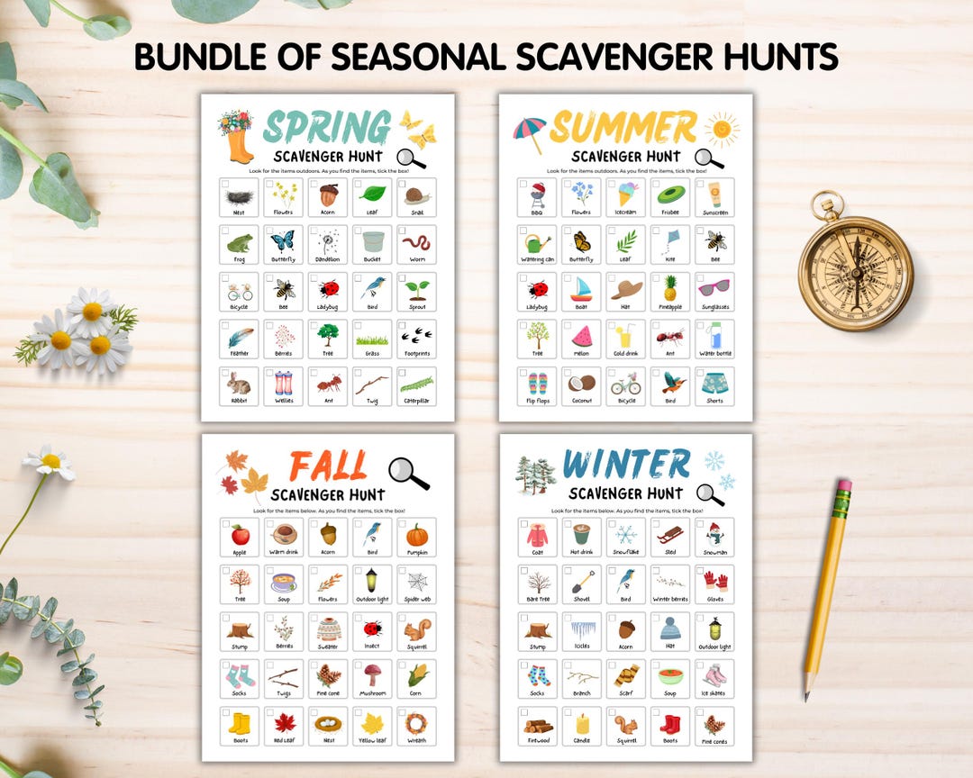 Nature Seasons Scavenger Hunt Bundle, Seasonal Activity Outdoor ...