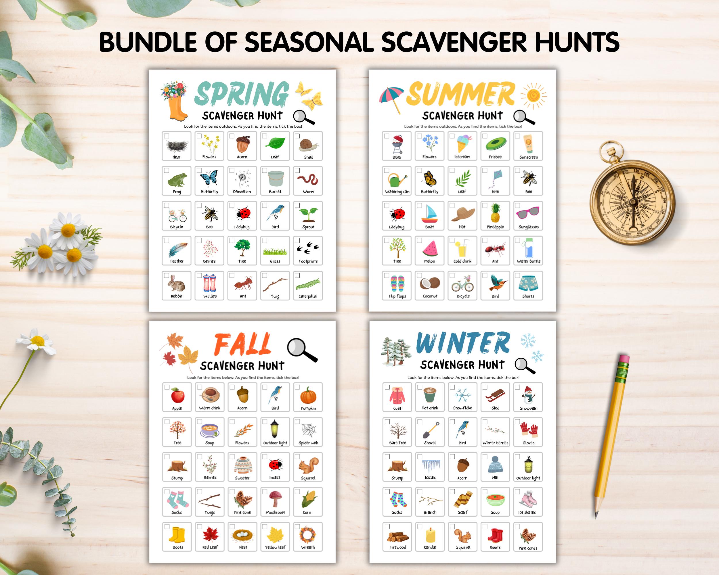 Nature Seasons Scavenger Hunt Bundle, Seasonal Activity Outdoor ...