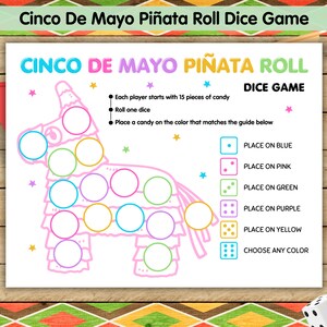 Cinco De Mayo Pinata Roll Candy Dice Game Printable, Mexican Fiesta ...