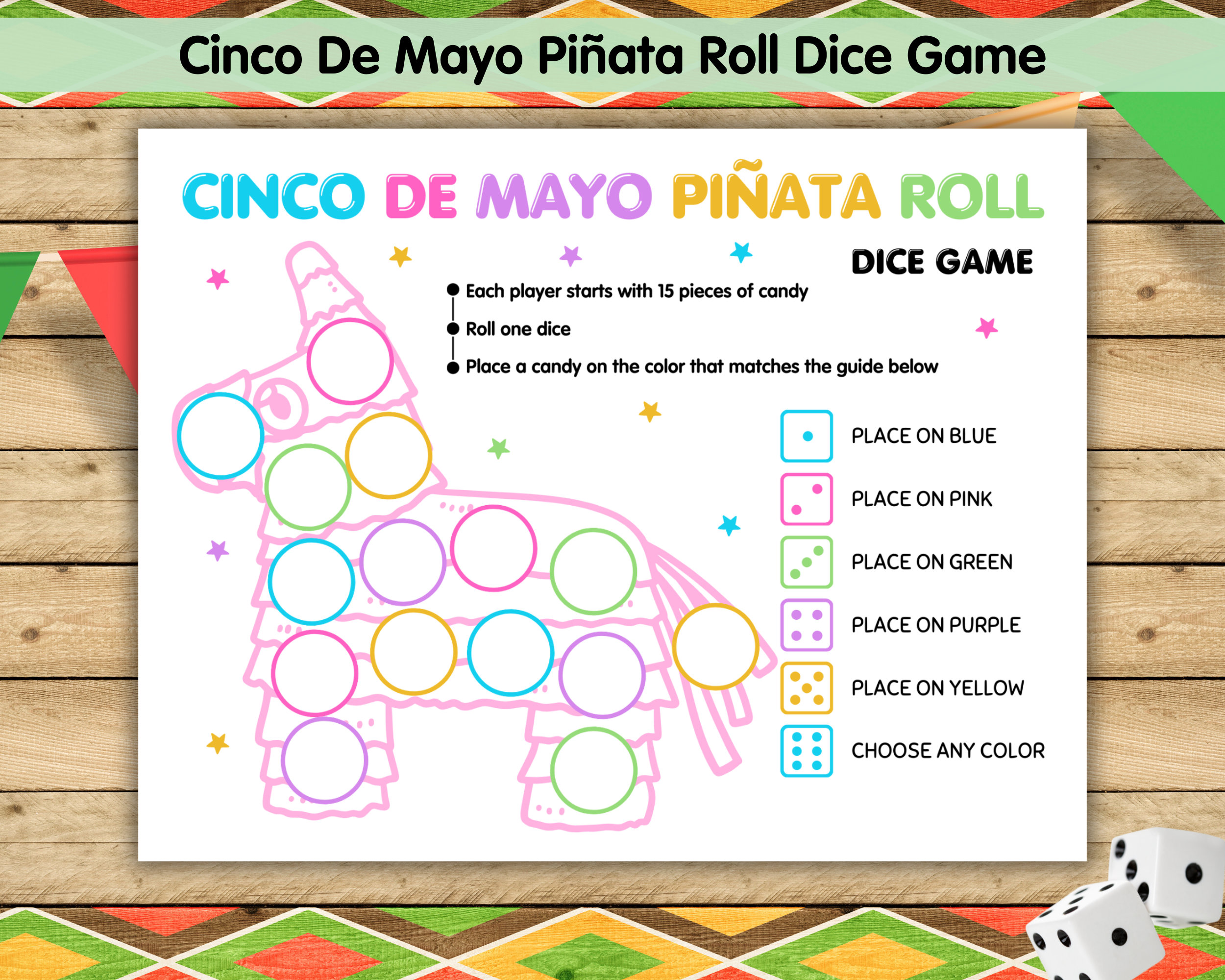 Cinco De Mayo Pinata Roll Candy Dice Game Printable, Mexican Fiesta ...