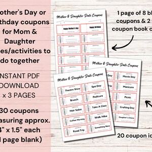 Coupon Book for Mom, Mother's Day Coupon Book Printable, Birthday ...