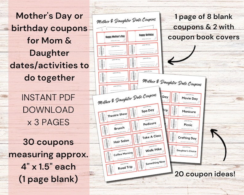 Coupon Book for Mom, Mother's Day Coupon Book Printable, Birthday ...