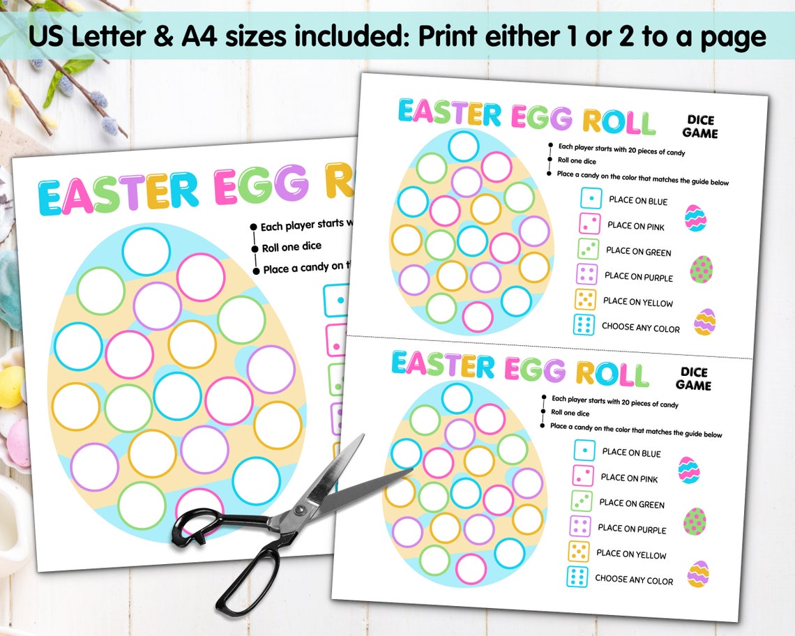 Easter Egg Roll Dice Game Printable, Easter Dice Game All Ages, Easter ...