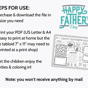 Happy Fathers Day Activity Placemat Printable, Fathers Day Craft ...