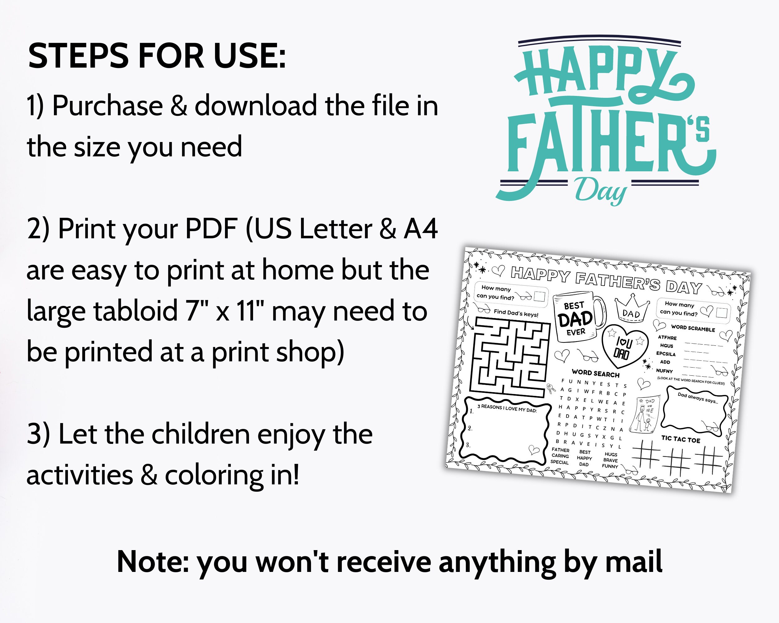 Happy Fathers Day Activity Placemat Printable, Fathers Day Craft ...