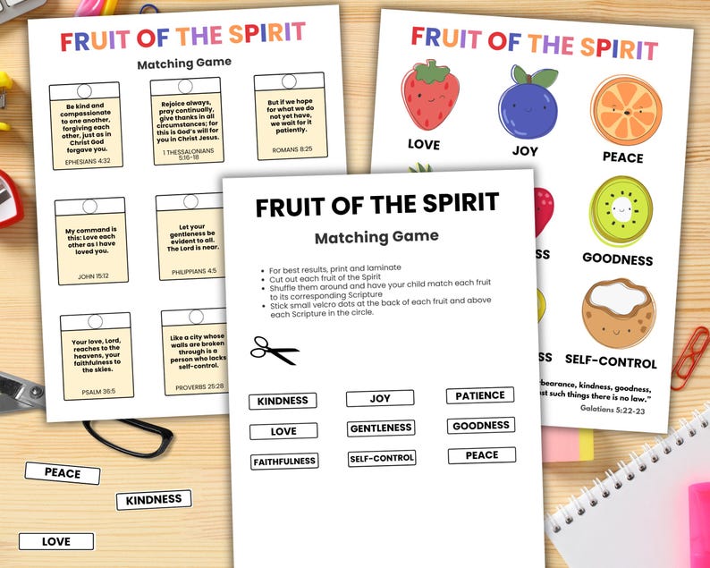 Fruit of the Spirit Matching Game, Bible Scripture Galatians 5 22-23 ...