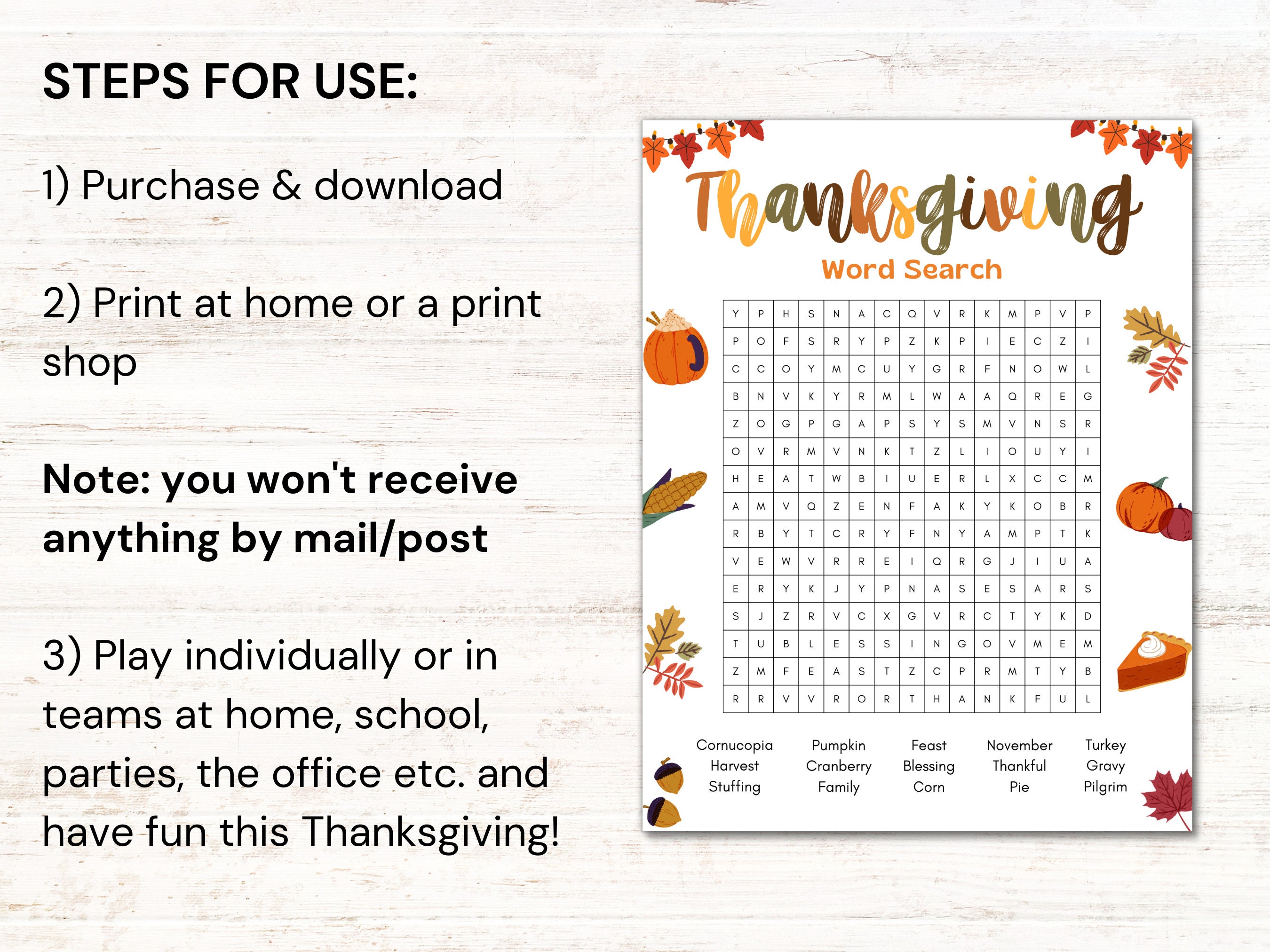 Thanksgiving Word Search Game Printable, Fall Holiday Word Scramble ...