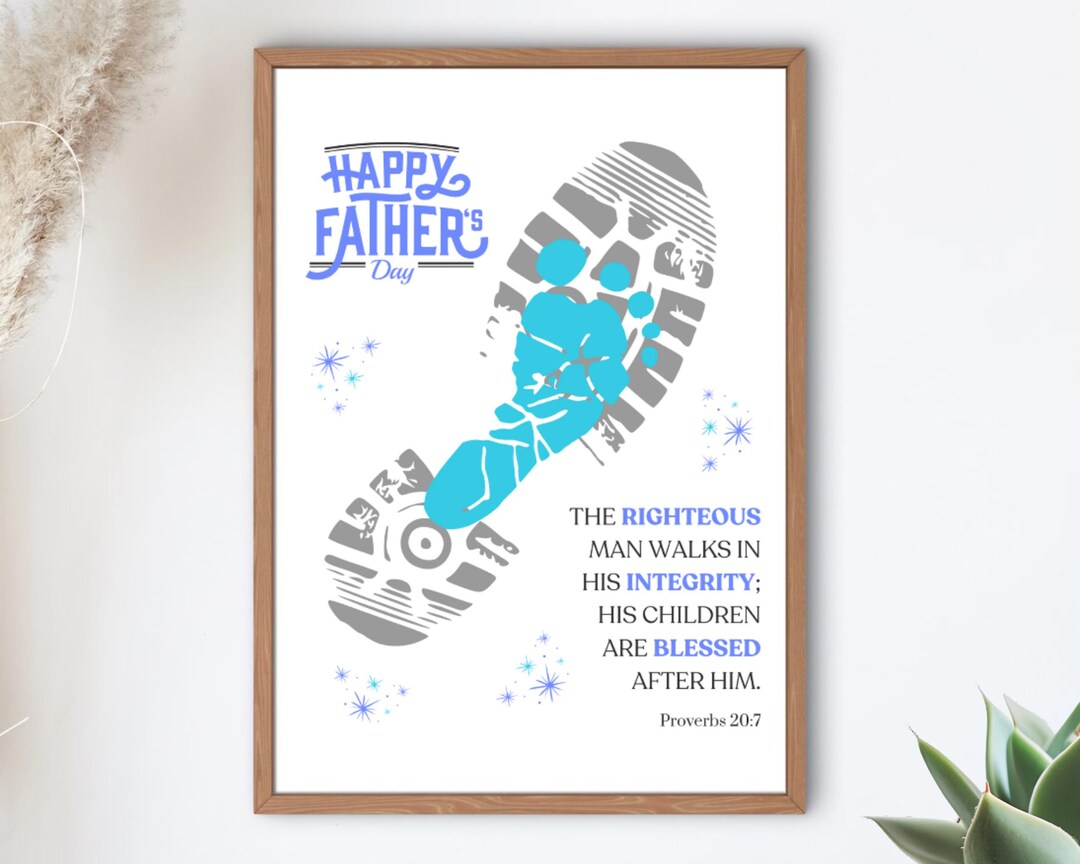 Father's Day Bible Craft, Bible Verse Christian Dad Footprint Keepsake ...