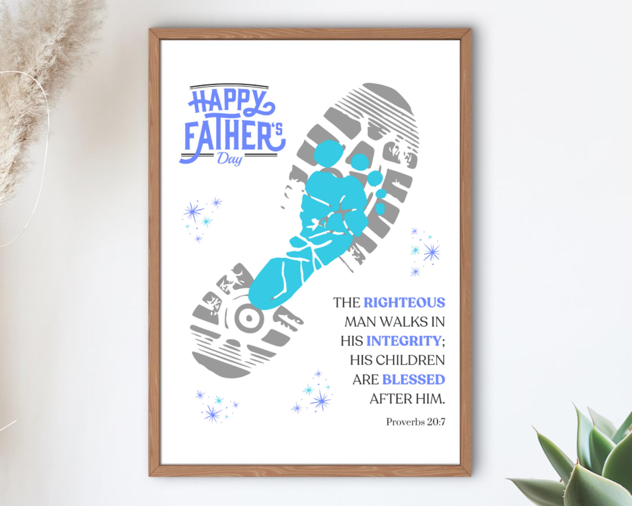 Father's Day Bible Craft, Bible Verse Christian Dad Footprint Keepsake ...