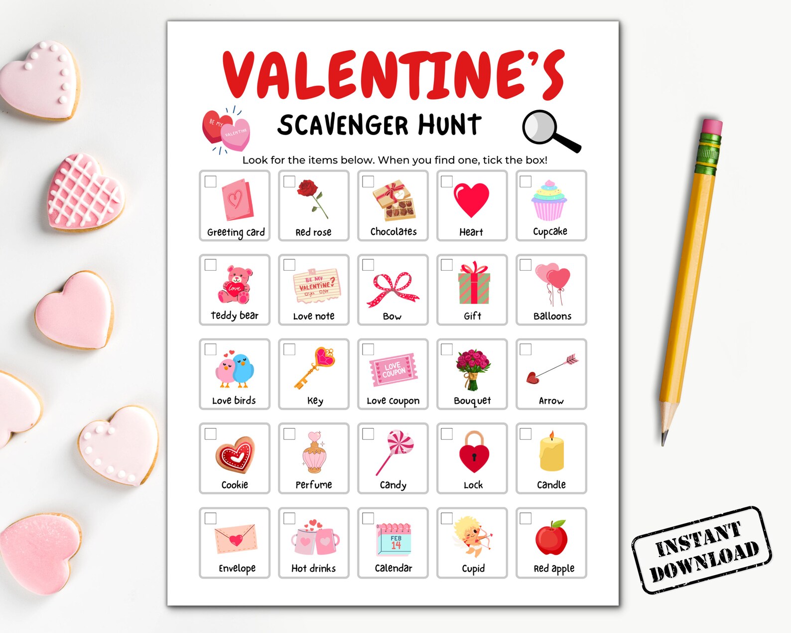 Valentine's Day Scavenger Hunt Printable, Happy Valentines Party Game ...