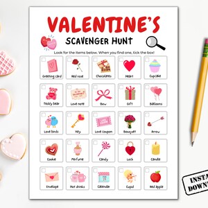 Valentine's Day Scavenger Hunt Printable, Happy Valentines Party Game ...