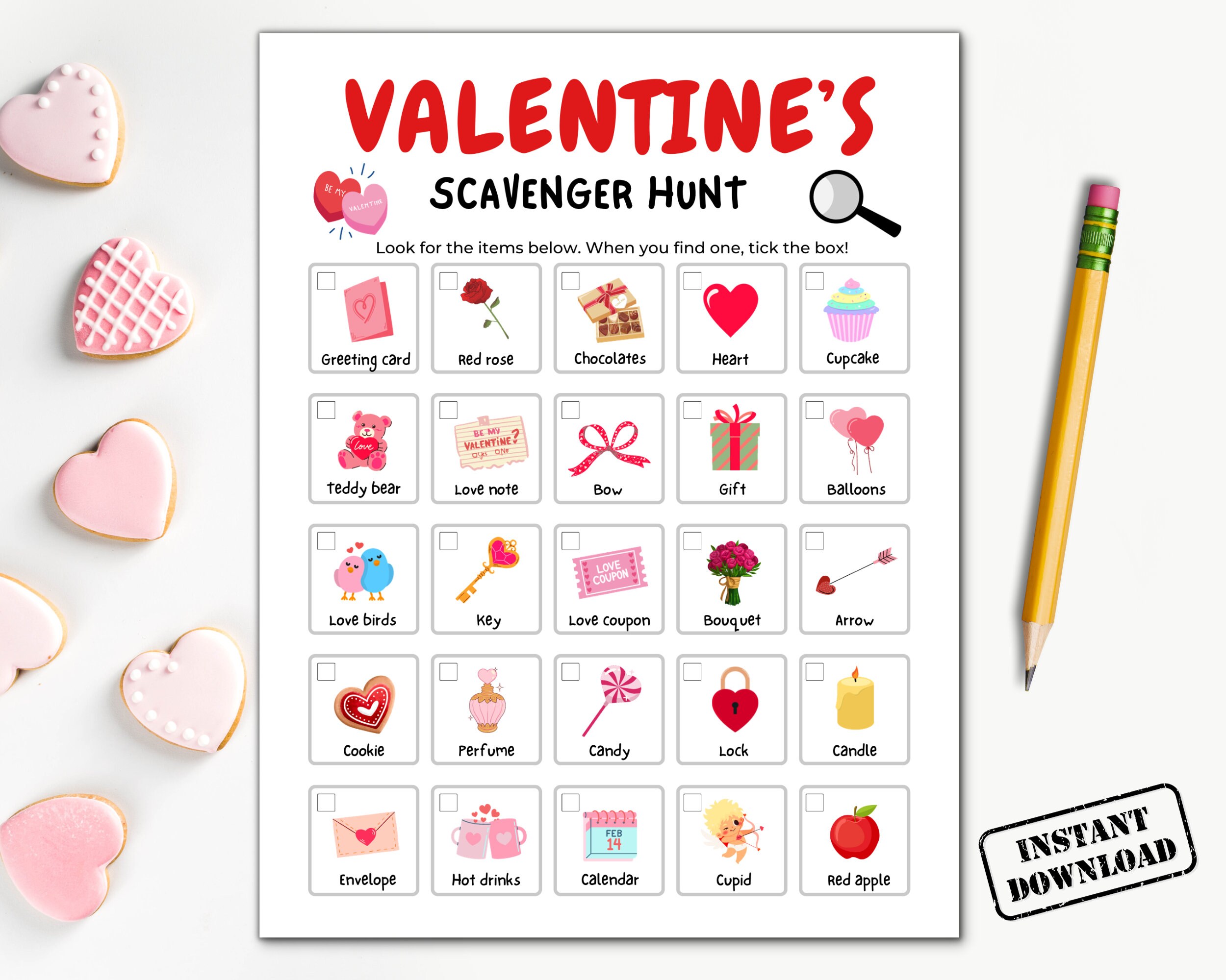 Valentine's Day Scavenger Hunt Printable, Happy Valentines Party Game ...