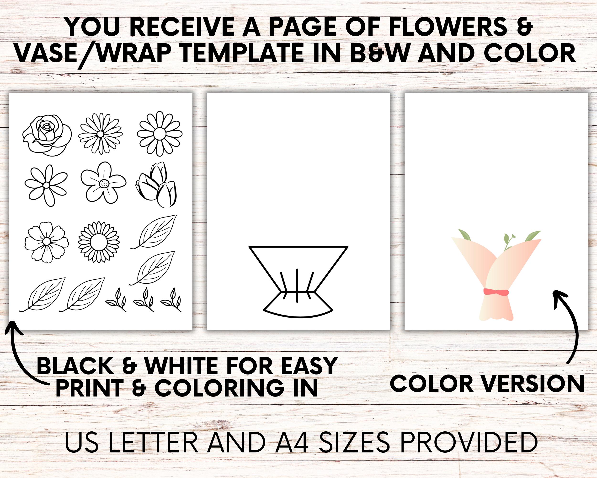 Homemade Flower Bouquet Craft Printable, Coloring Paper Flower Mother's ...